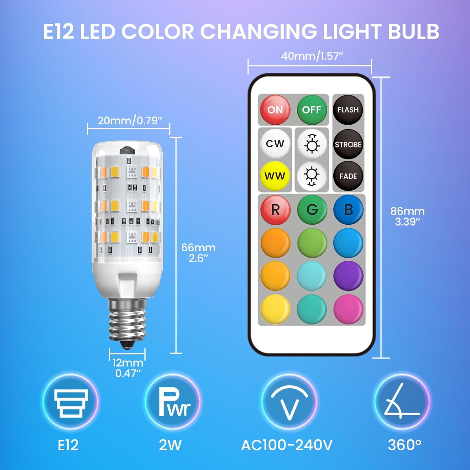 LIDUI-E12 Color Changing LED Light Bulb with Remote Control 2W E12 ...