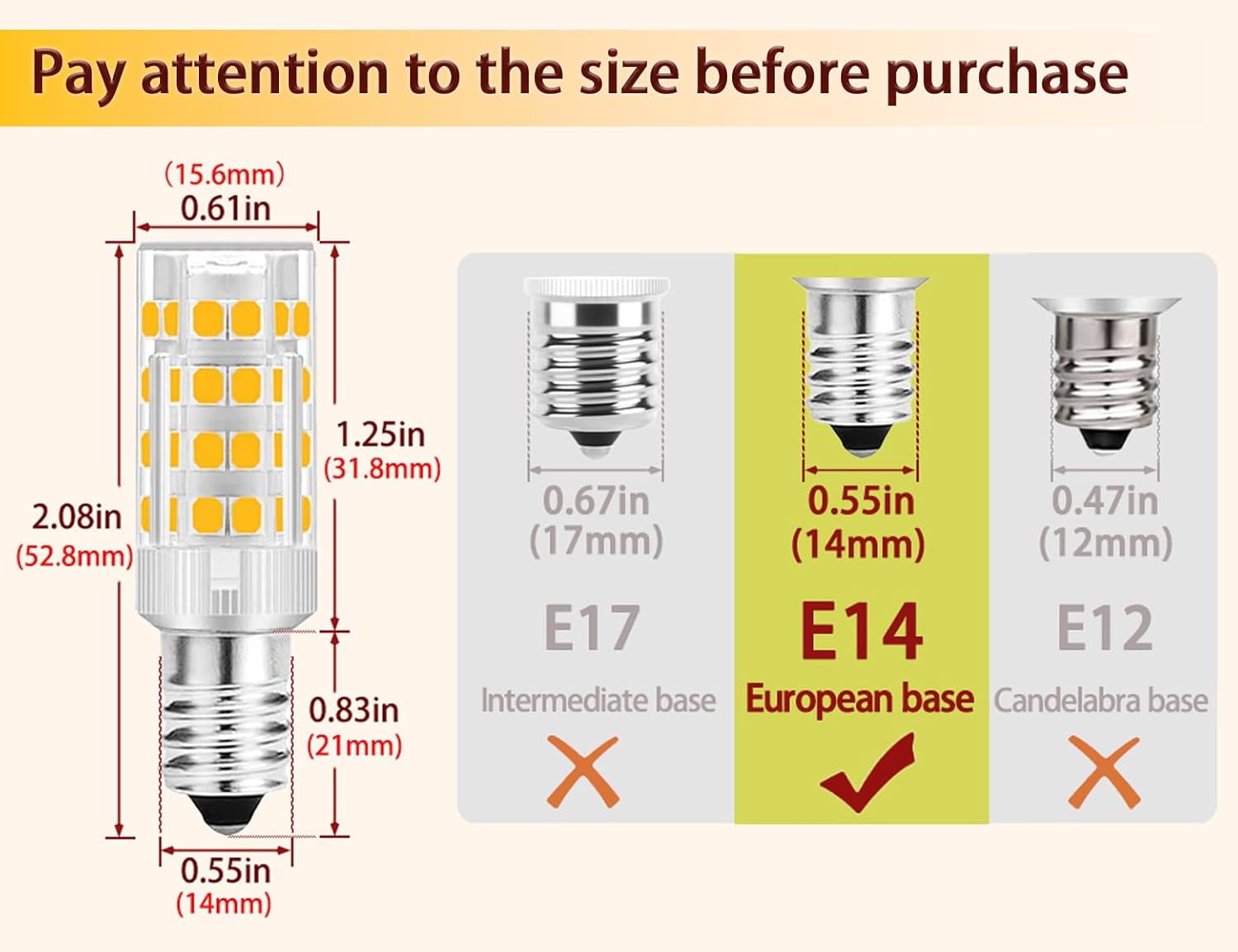 LIDUI-E14 LED Bulbs Dimmable,4W 120V 350LM T4 40W Halogen Bulbs ...