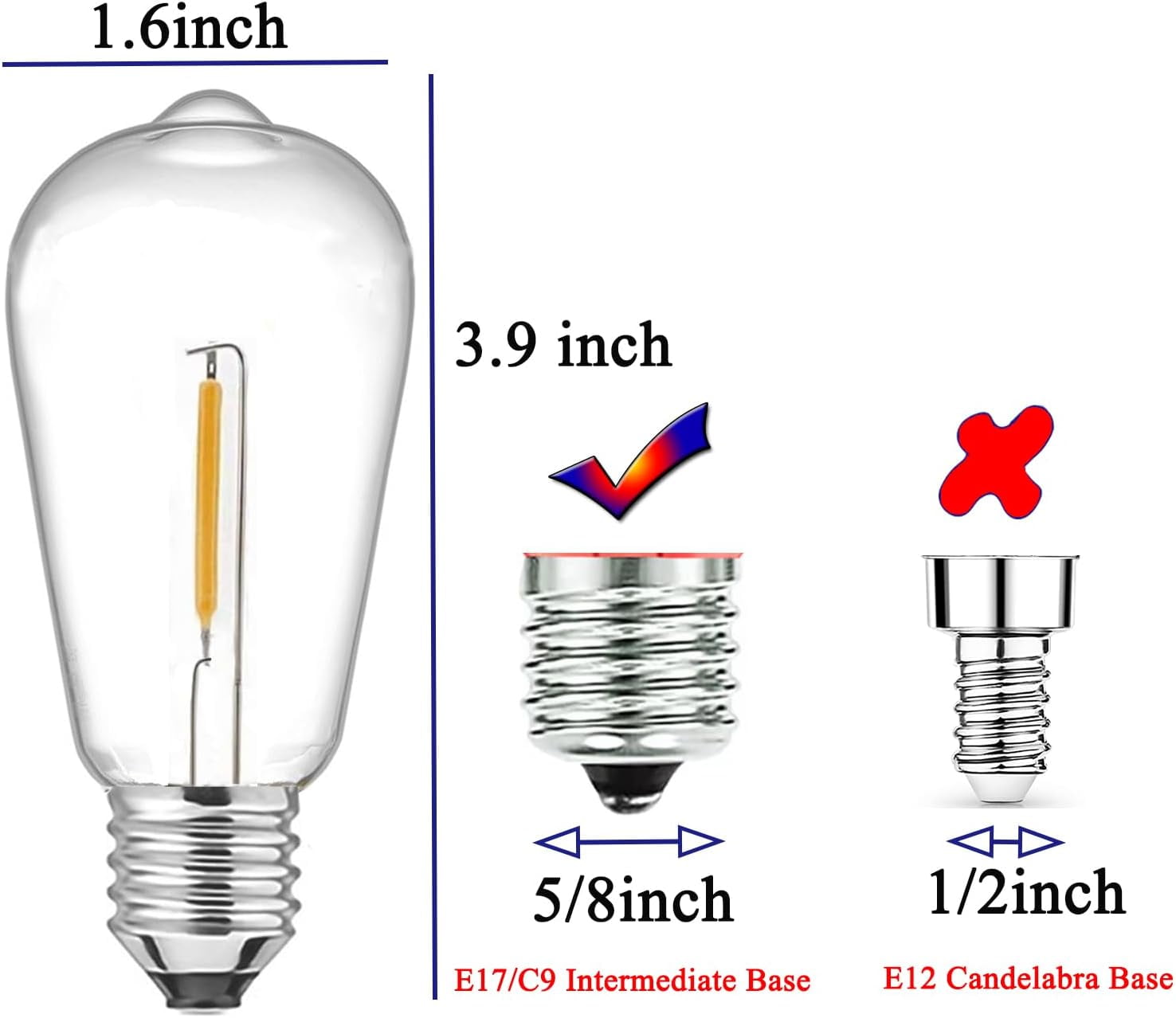 LIDUI-E17 LED Bulb ST40 Vintage Filament Bulb 1W Shatterproof LED ...
