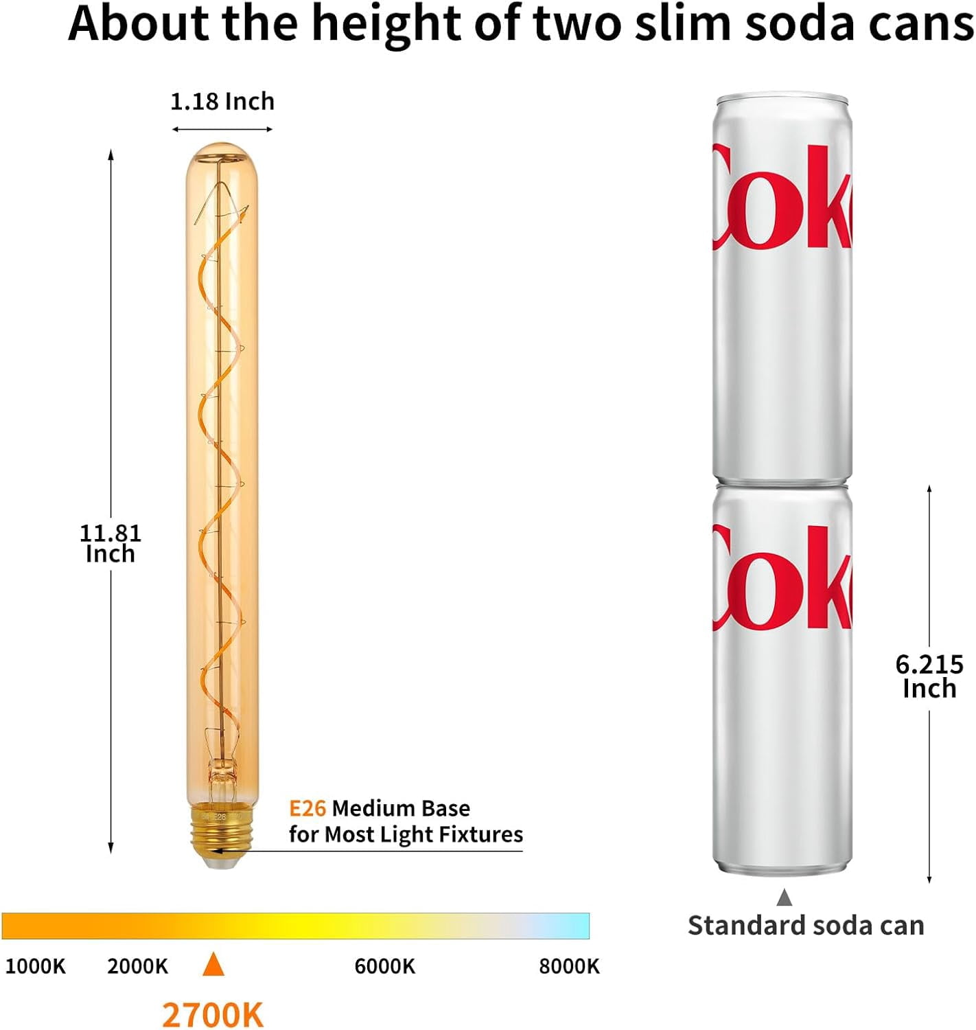 LIDUI-E26 T10 12 Inch Long Tubular LED Edison Bulbs, 6W(60W Eqv) 120V ...