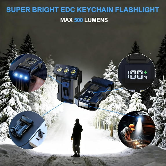 LIDUI-EDC Keychain Flashlight Rechargeable - Super Bright Mini Clip on ...