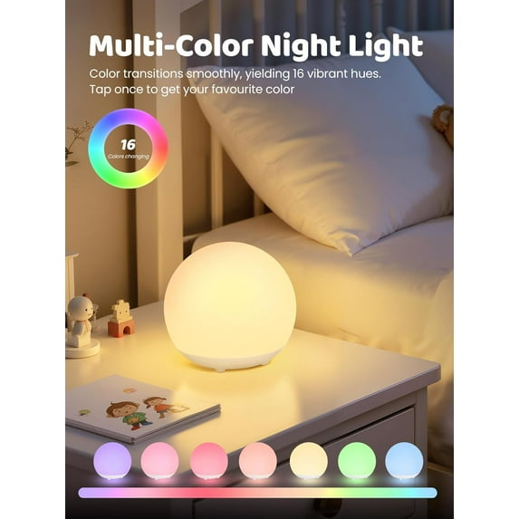 LIDUI-Egg Light for Nursery,Rechargeable Night Light with 16 RGB Colors ...