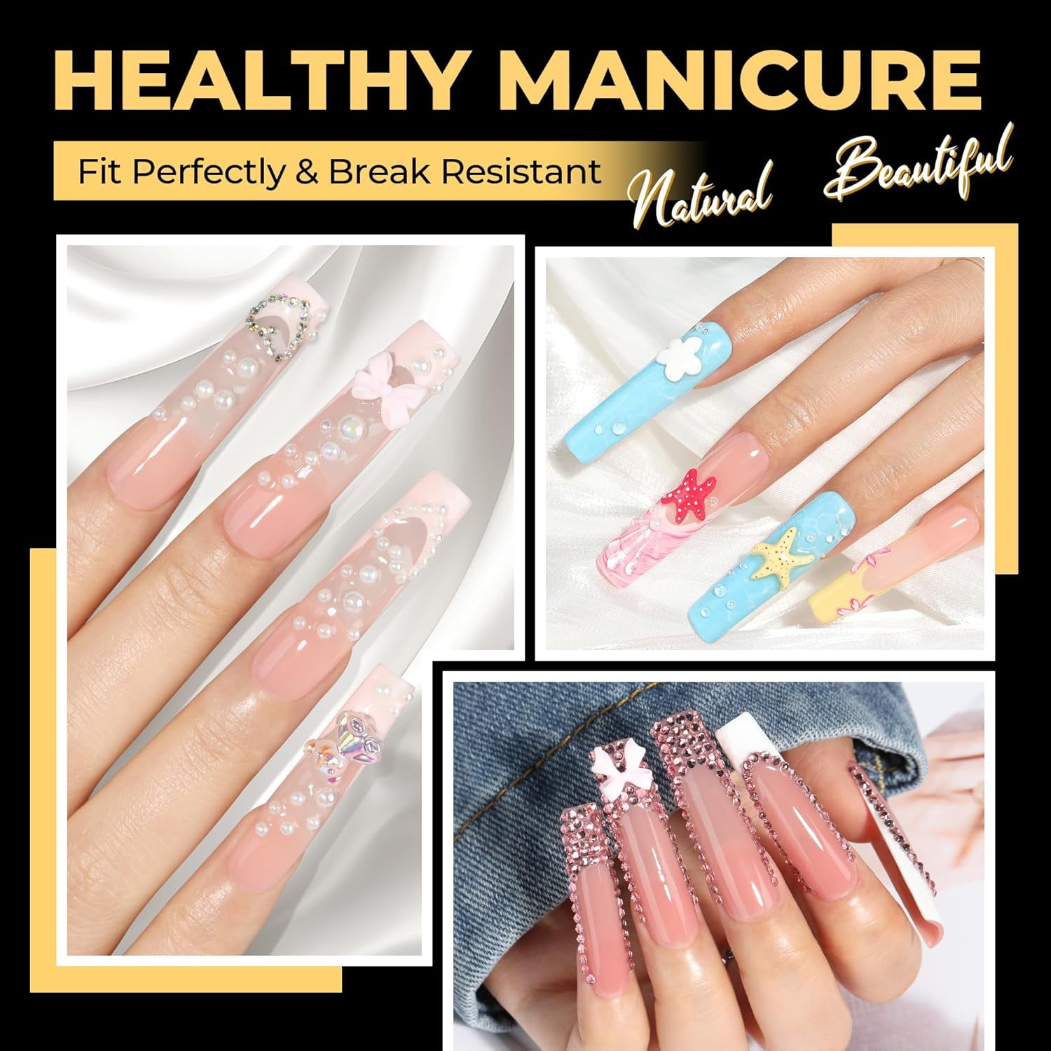 LIDUI-Extra Long Tapered Sqaure Nail Tips, No C Curve Pre-file 120Pcs ...