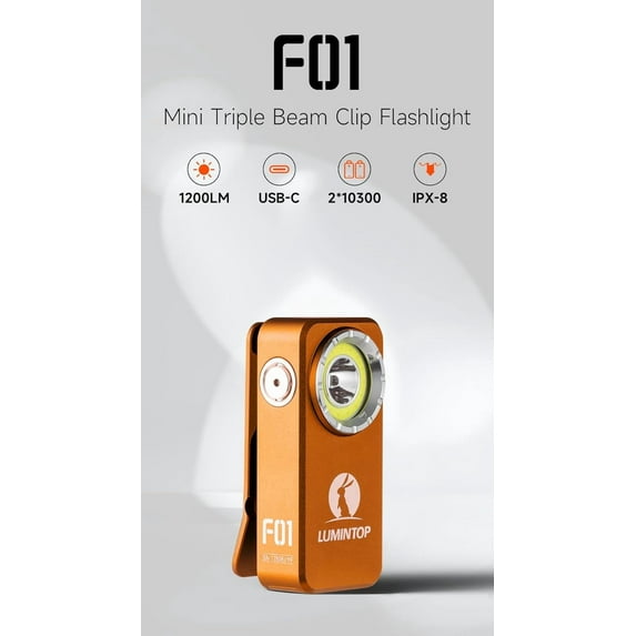 LIDUI-F01 Compact Triple Light Source Clip-on Flashlight, 1200 Lumens ...