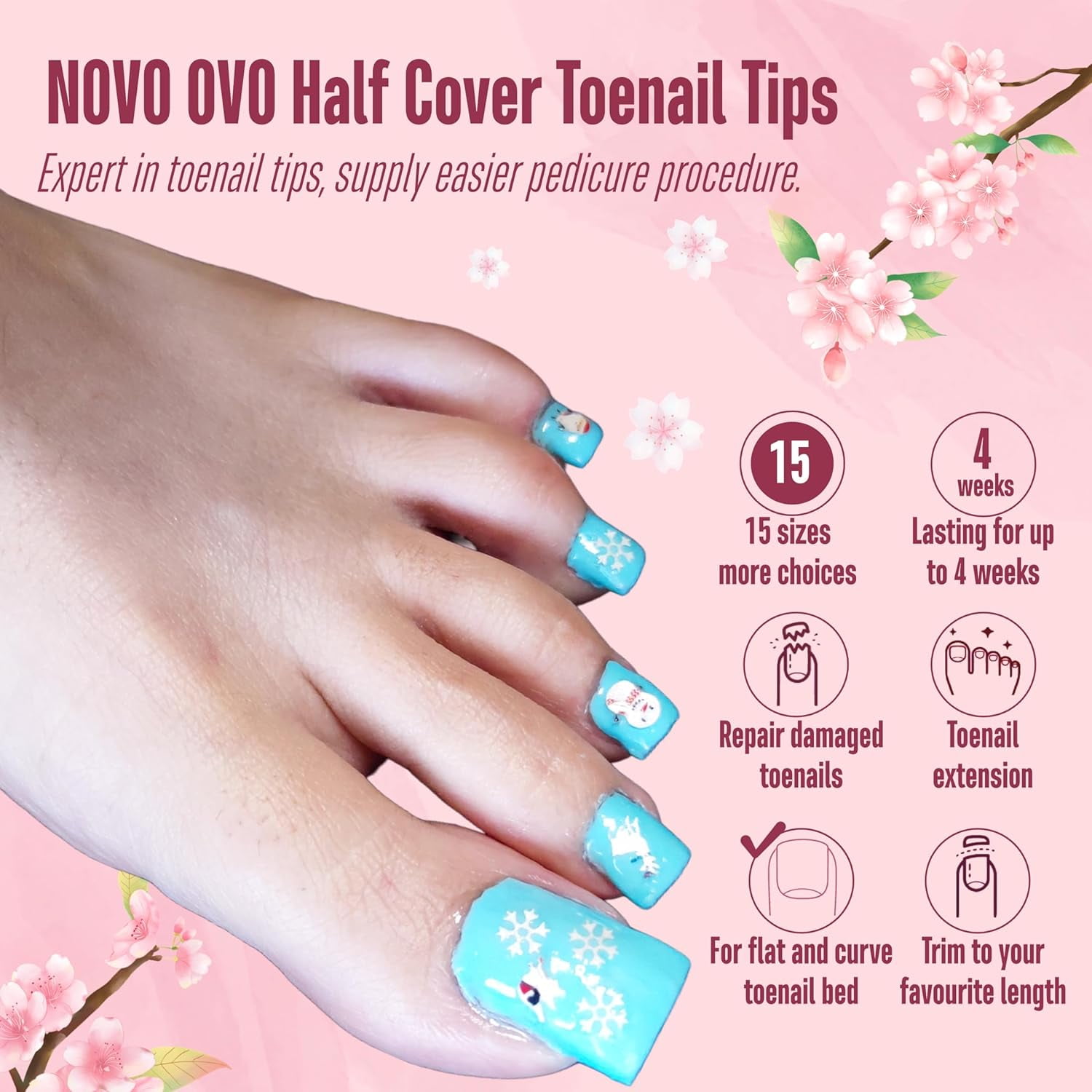 LIDUI-Fake Toe Nail Tips, Soft Gel Toenail Extension, Half Cover ...