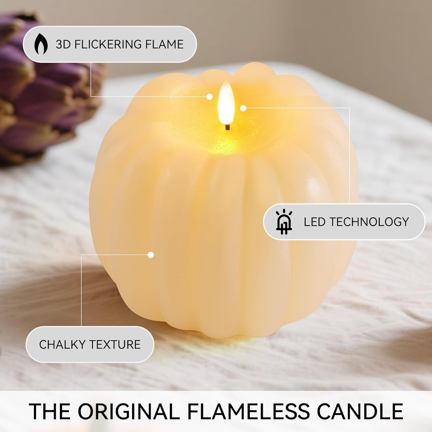 LIDUI-Fall Decorations for Home, Flickering Flameless Wax Pumpkin LED ...