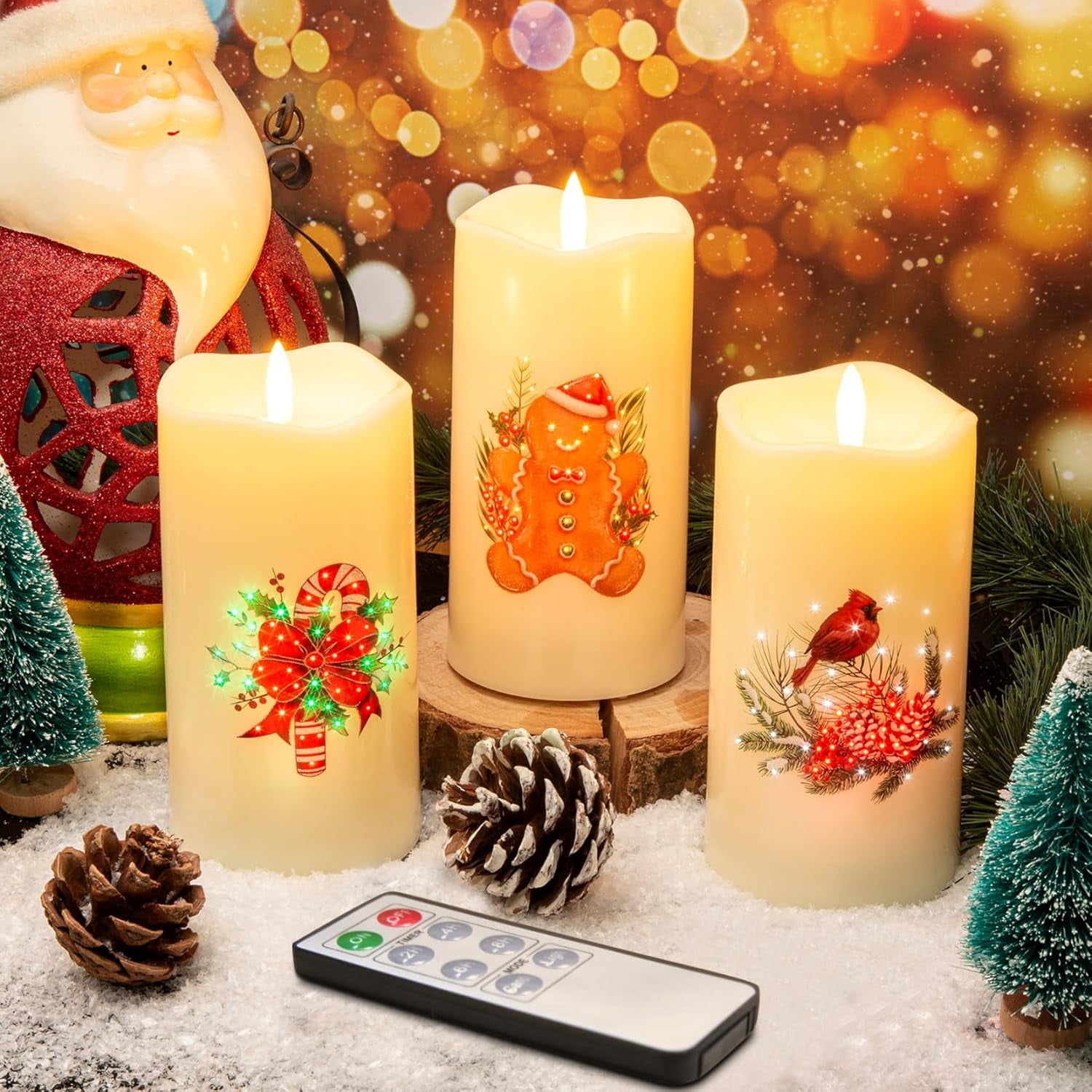 LIDUI-Fiber Optic Christmas Flameless Candles with Remote, Flickering ...
