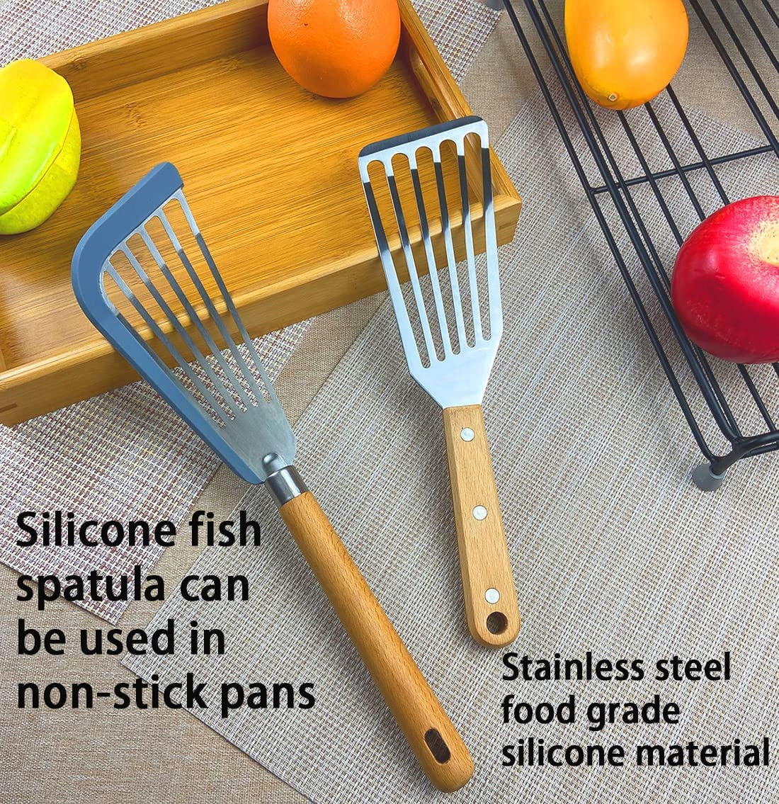LIDUI-Fish Spatula Set for Nonstick Cookware Flexible Metal Fish ...