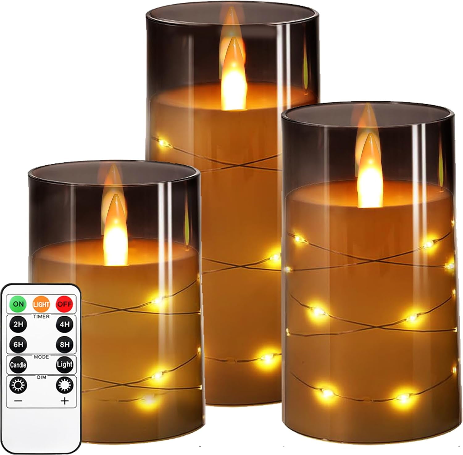 LIDUI-Flameless Candle with String Light, Battery Powered Candle ...