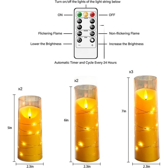LIDUI-Flameless Candles with Embedded Star String, Battery Operated LED ...