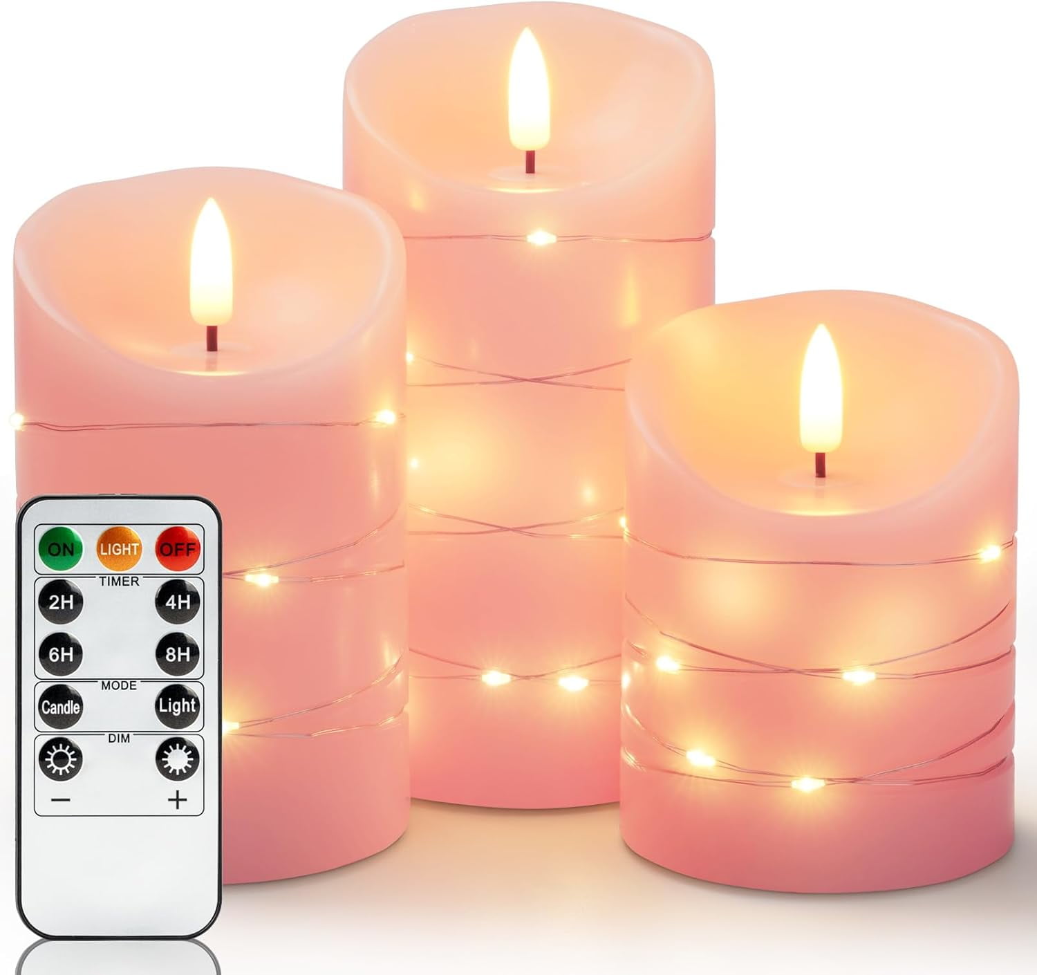 LIDUI-Flameless Candles with String Lights, 3 Pack Embedded Fairy ...