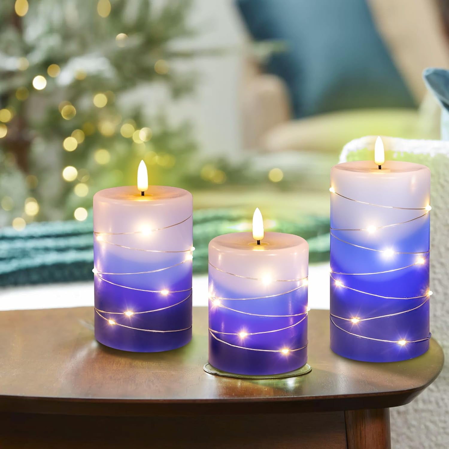 LIDUI-Flameless Candles with String Lights, Battery Operated Candles ...