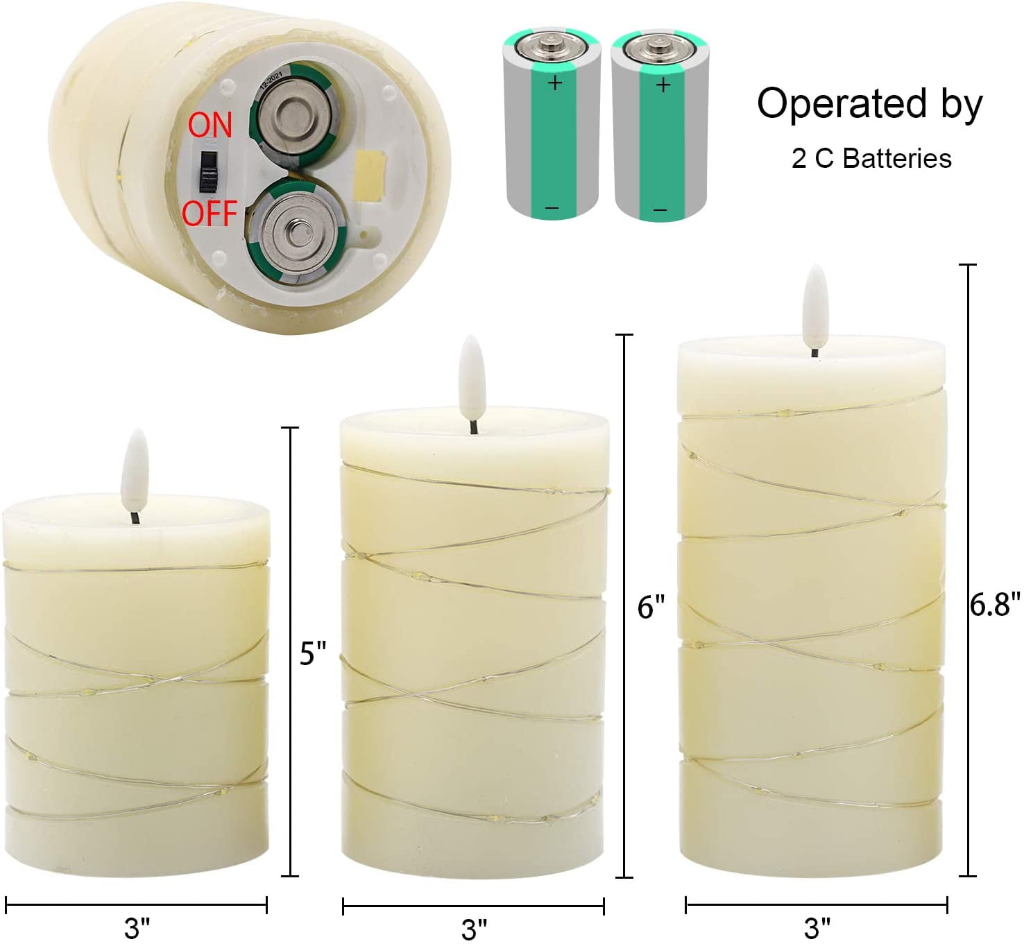 LIDUI-Flameless Flickering Candles String Light with Remote Timer Set ...