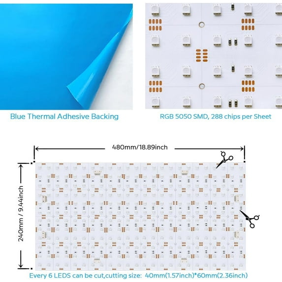 LIDUI-Flexible RGB LED Sheet for Backlighting Dimmable, 24V 65W 288LEDs ...
