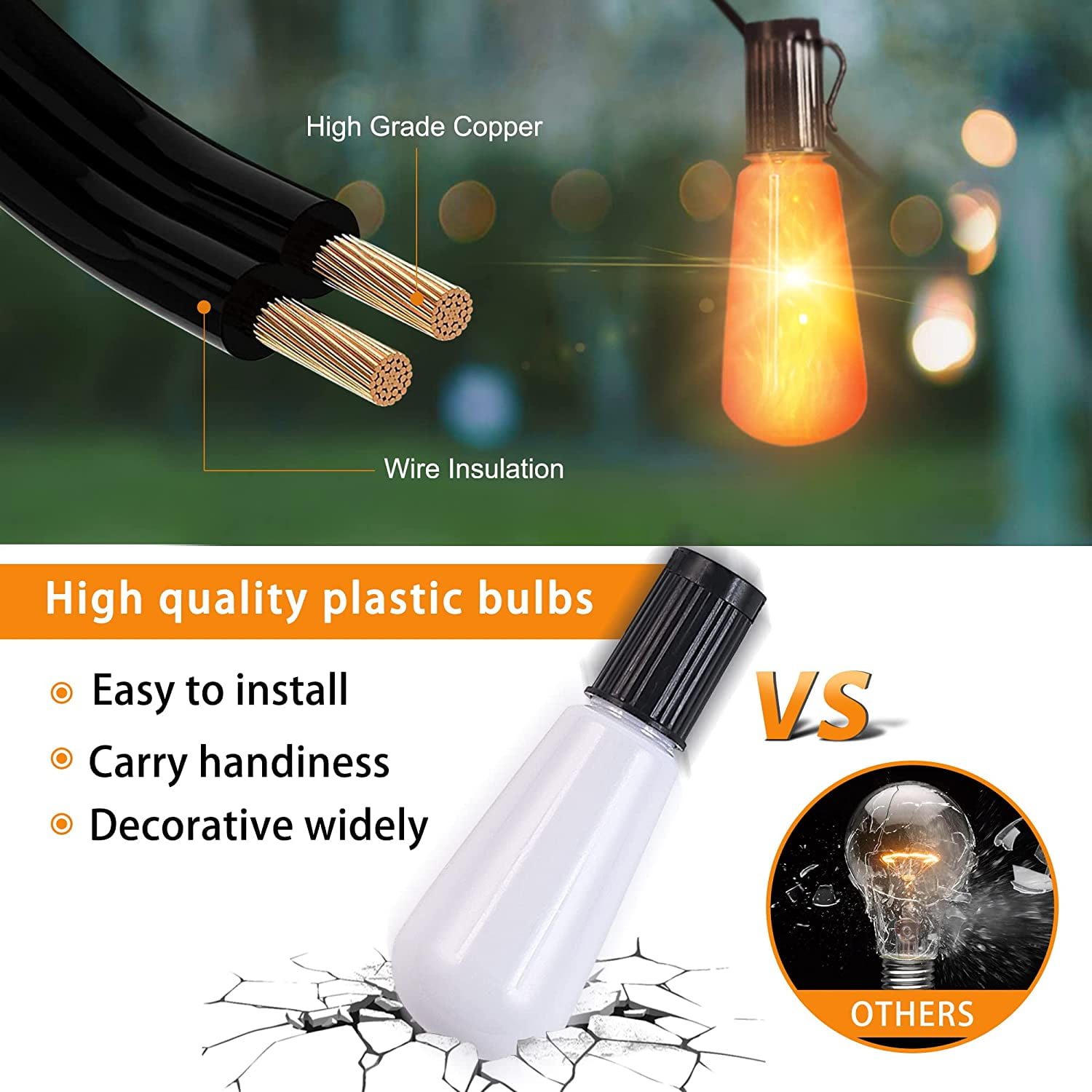 LIDUI-Flickering Flame String Lights - 22Ft 20LED for Outside, Plug-in ...