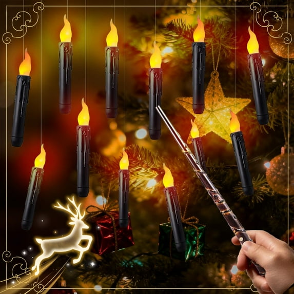 LIDUI-Floating Candles with Magic Wand Remote - 12 Pack Black Battery ...