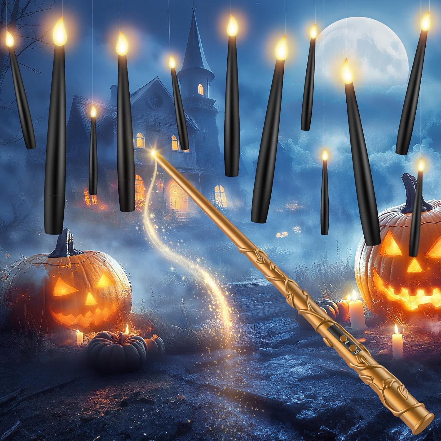 LIDUI-Floating Candles with Wand - 12 Pack Christmas Decorations Black ...