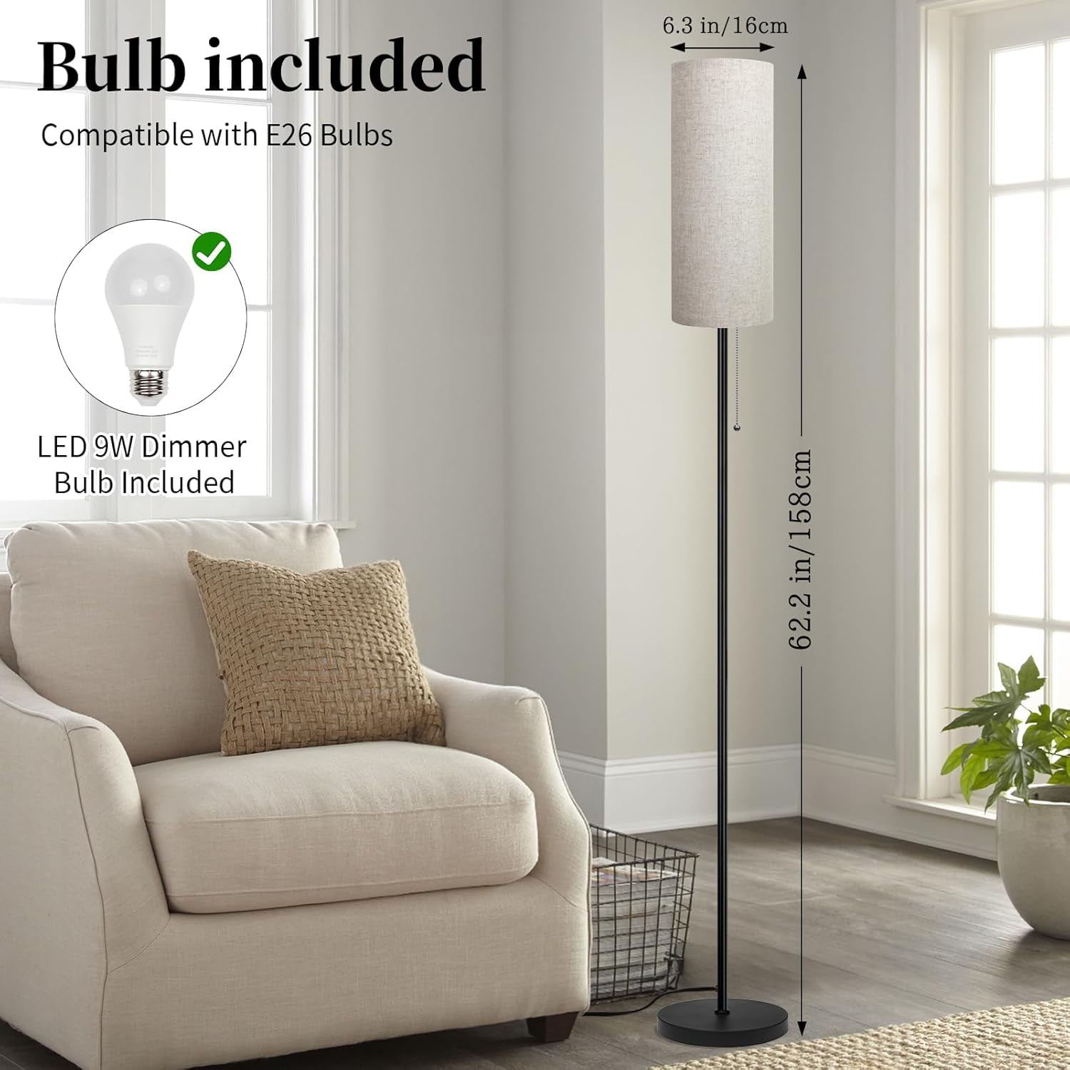 LIDUI-Floor Lamp for Living Room, Modern Standing Lamps with Lampshade ...