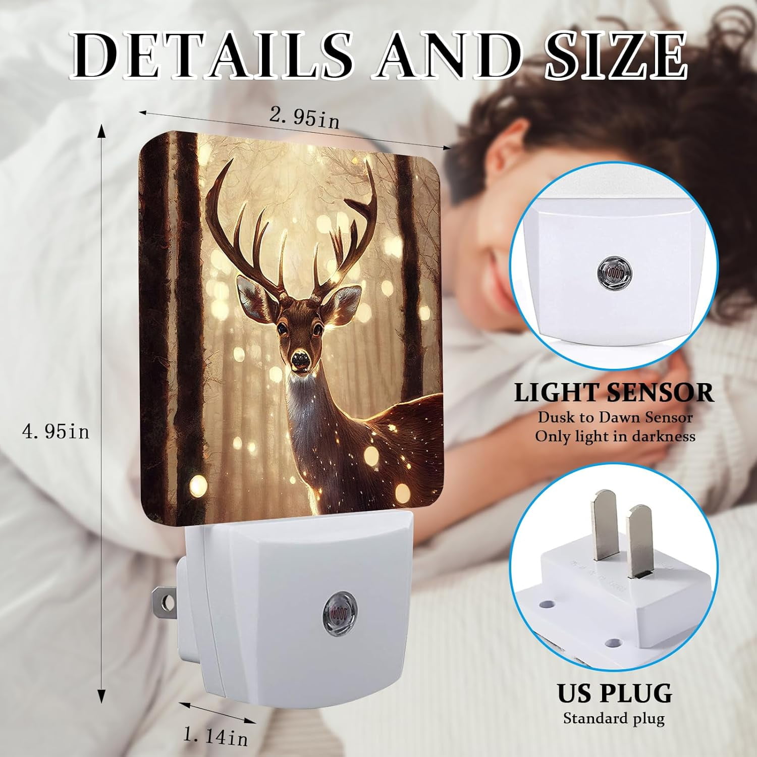 LIDUI-Forest Deer Night Light, Plug-into Wall Wild Life Nightlight Lamp ...