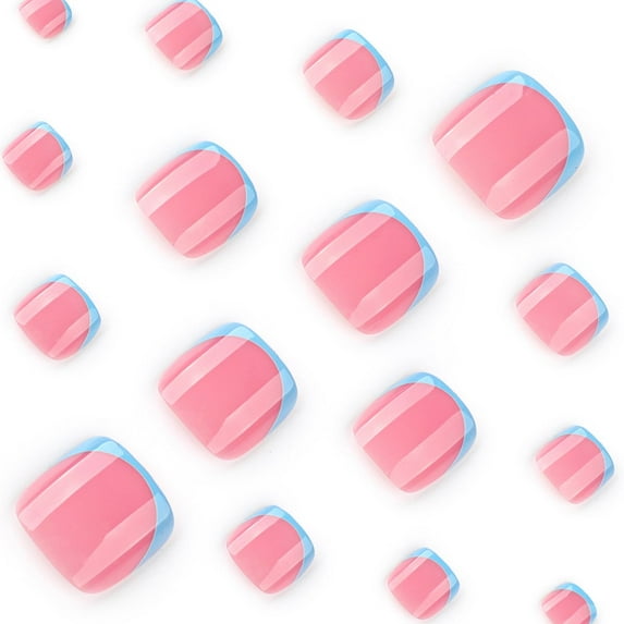 LIDUI-French Tip Press on Toenails Short Square Fake Toenails Acrylic ...