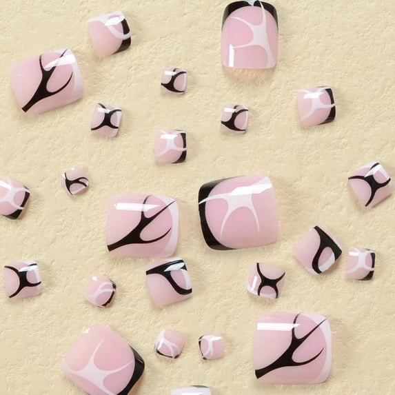 LIDUI-French Tip Press on Toenails Short Square Fake Toes with ...