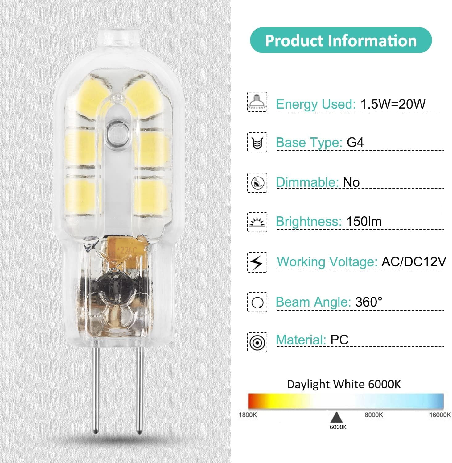 LIDUI-G4 LED Bulb, 12V Bi Pin 20W Halogen Bulb Replacement, NOT ...