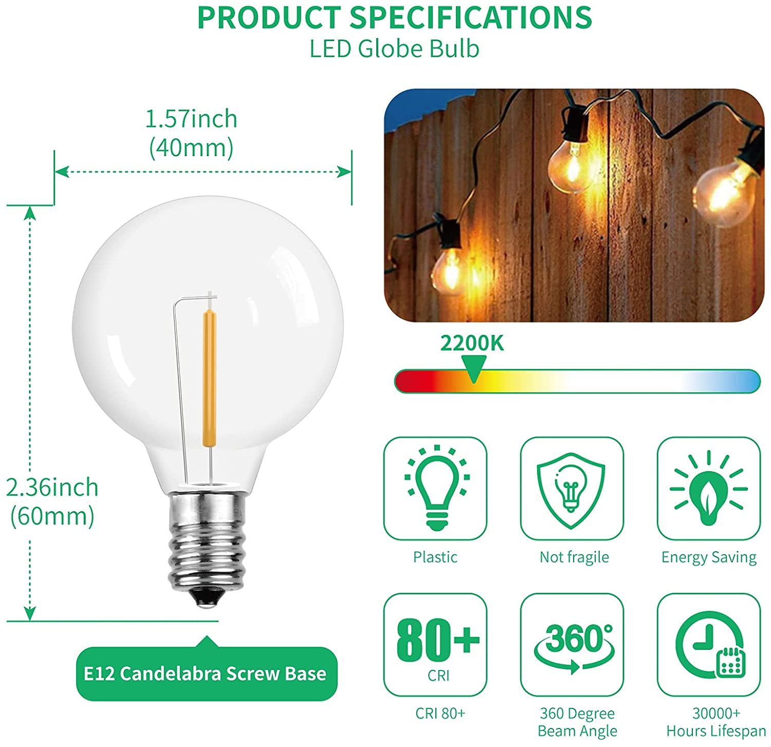LIDUI-G40 1.57 Inch Led Replacement Light Bulbs, E12 Screw Base ...