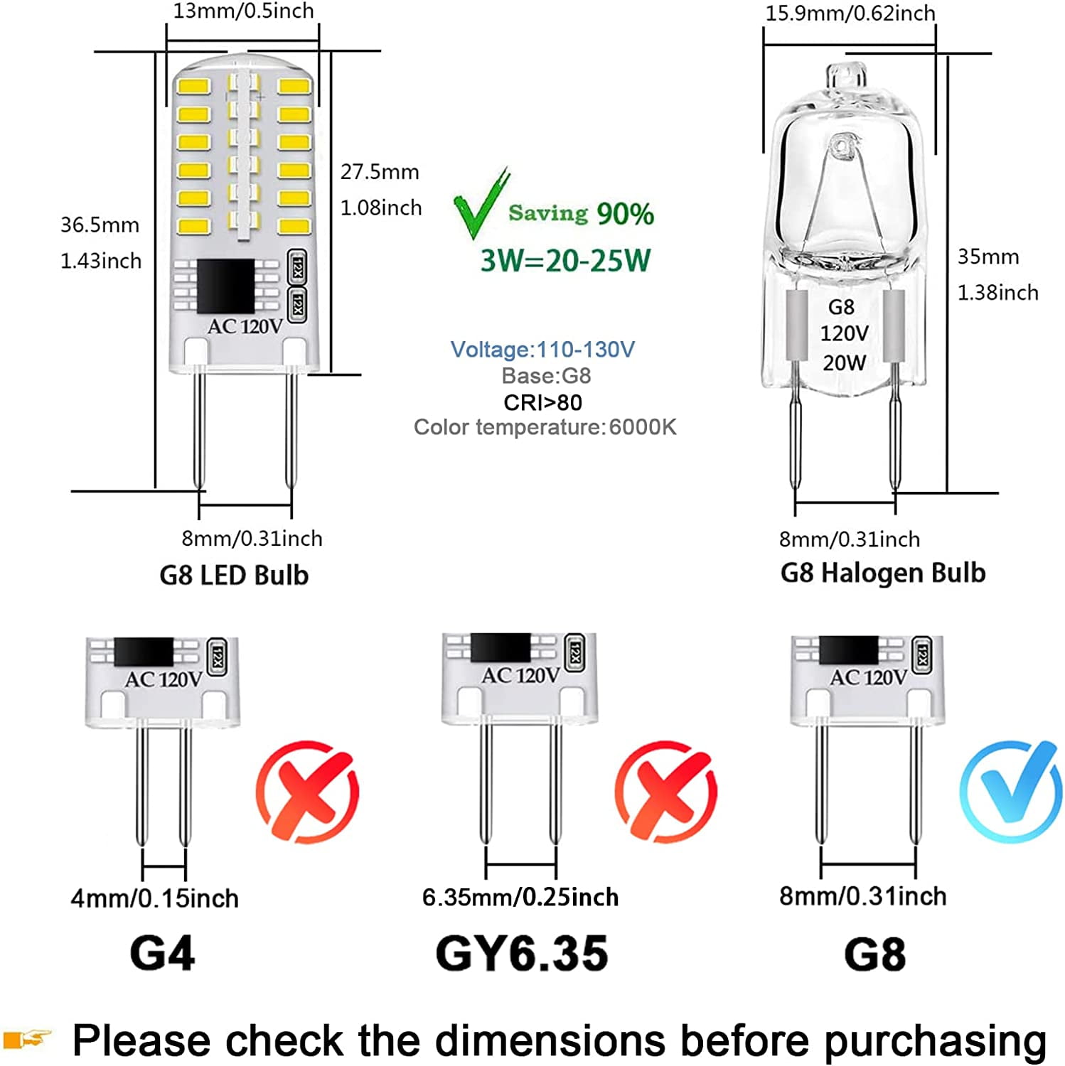 LIDUI-G8 LED Bulb Dimmable, T4 Bi-Pin JCD Type Base, 6000K Daylight ...