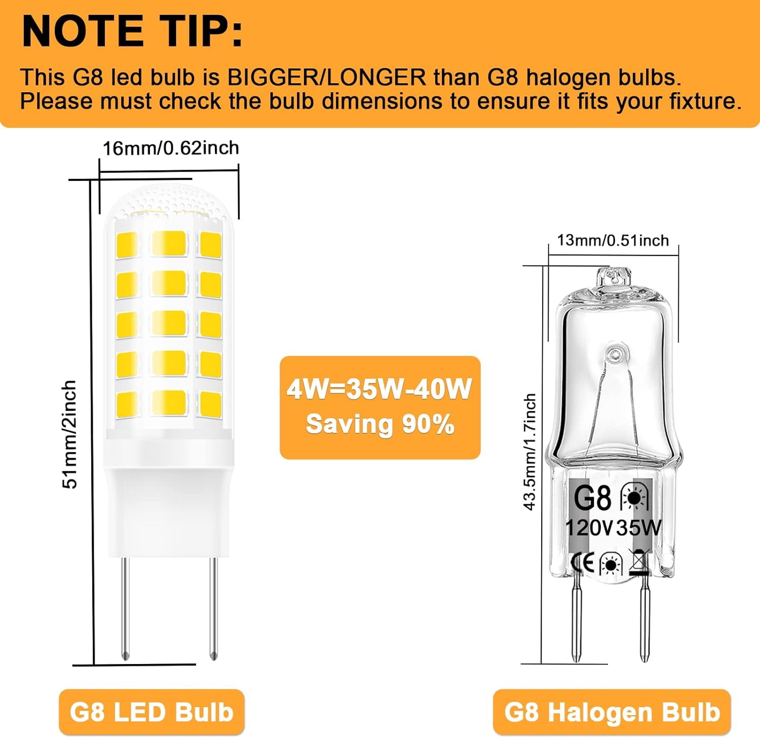 LIDUI-G8 Led Bulb Dimmable, 35W Halogens Equivalent, T4 JCD Type Bi-Pin ...
