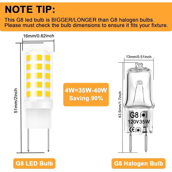LIDUI-G8 Led Bulb Dimmable, 35W Halogens Equivalent, T4 JCD Type Bi-Pin ...