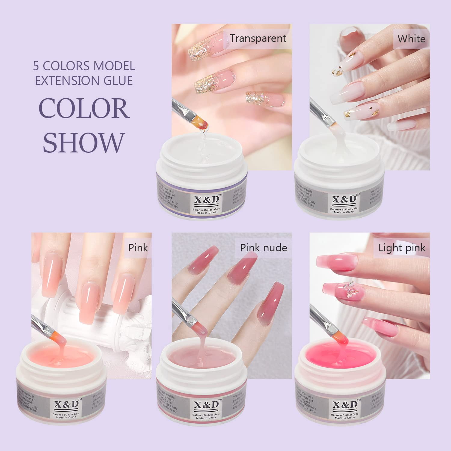 LIDUI-Gel Nail Polish Kit Polygel Quick Dry Natural Clear 5 Colors Nail ...