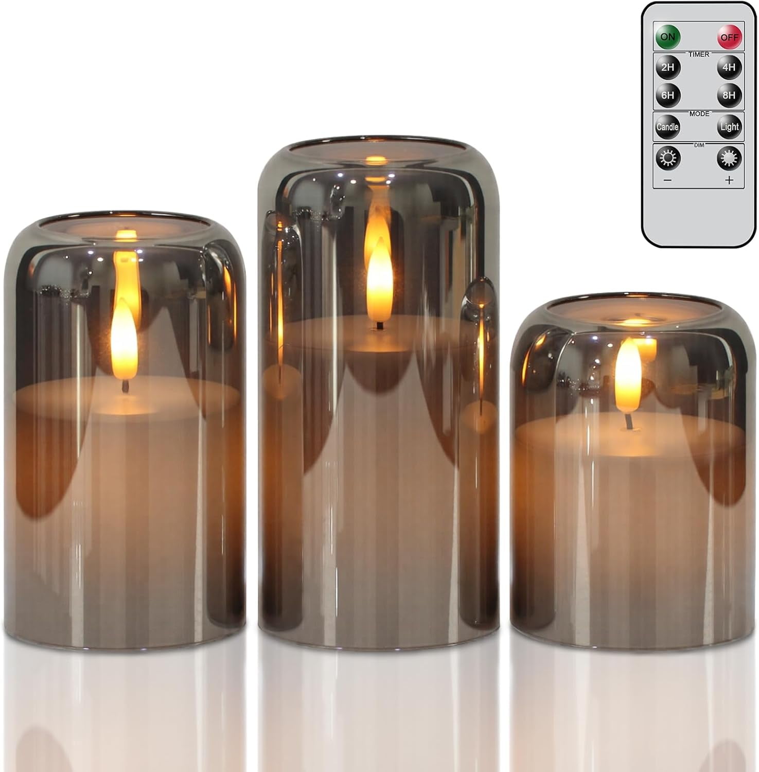 LIDUI-Glass LED Candles with Remote Timer, Black Flameless Candles ...