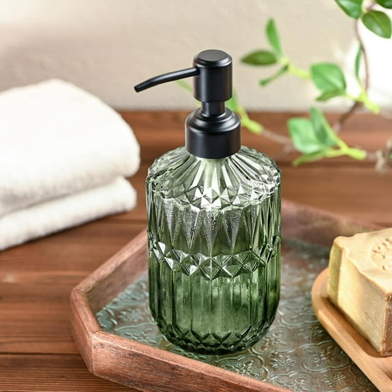 LIDUI-Green Glass Soap Dispenser with Black Rust Proof Pump Refillable ...