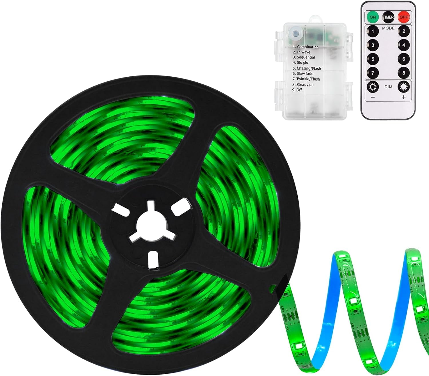 LIDUI-Green LED Strip Lights Battery Powered, 90 LED 2835 SMD Strip ...