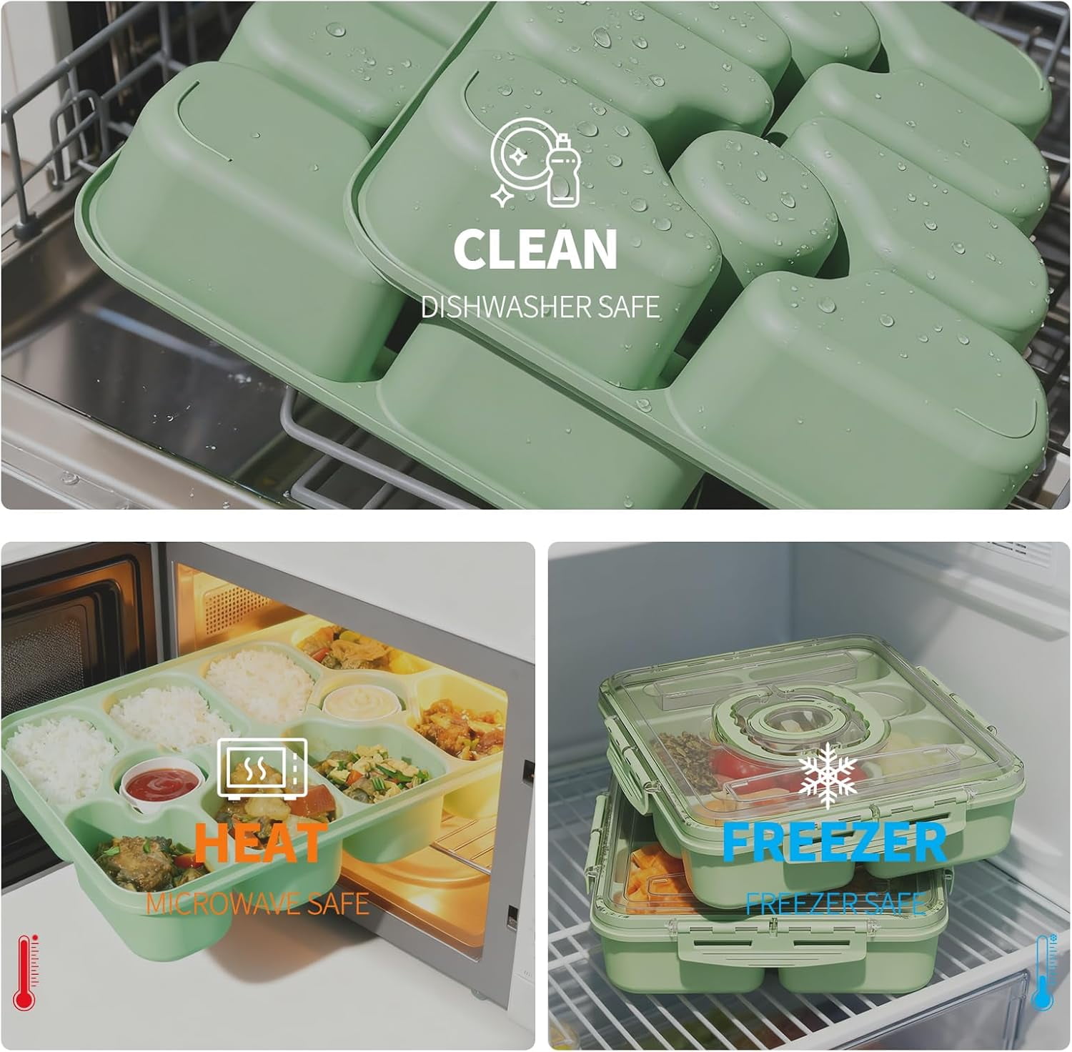 LIDUI-Green Snackle Box Container 10 Compartment Lunch Box with Lid and ...