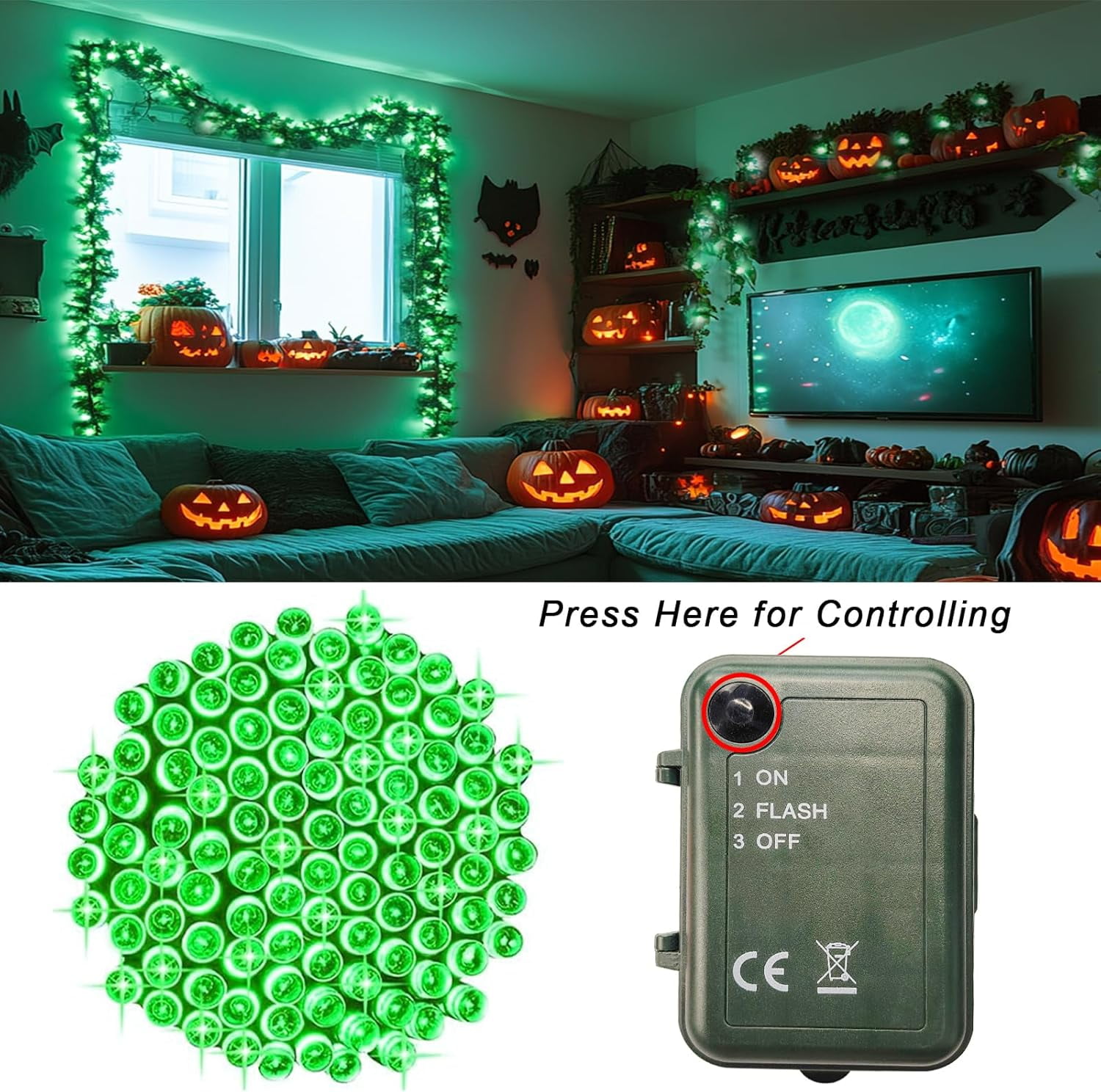 LIDUI-Green String Lights Battery Powered, 2 Pack Total 33 FT 100 LED ...