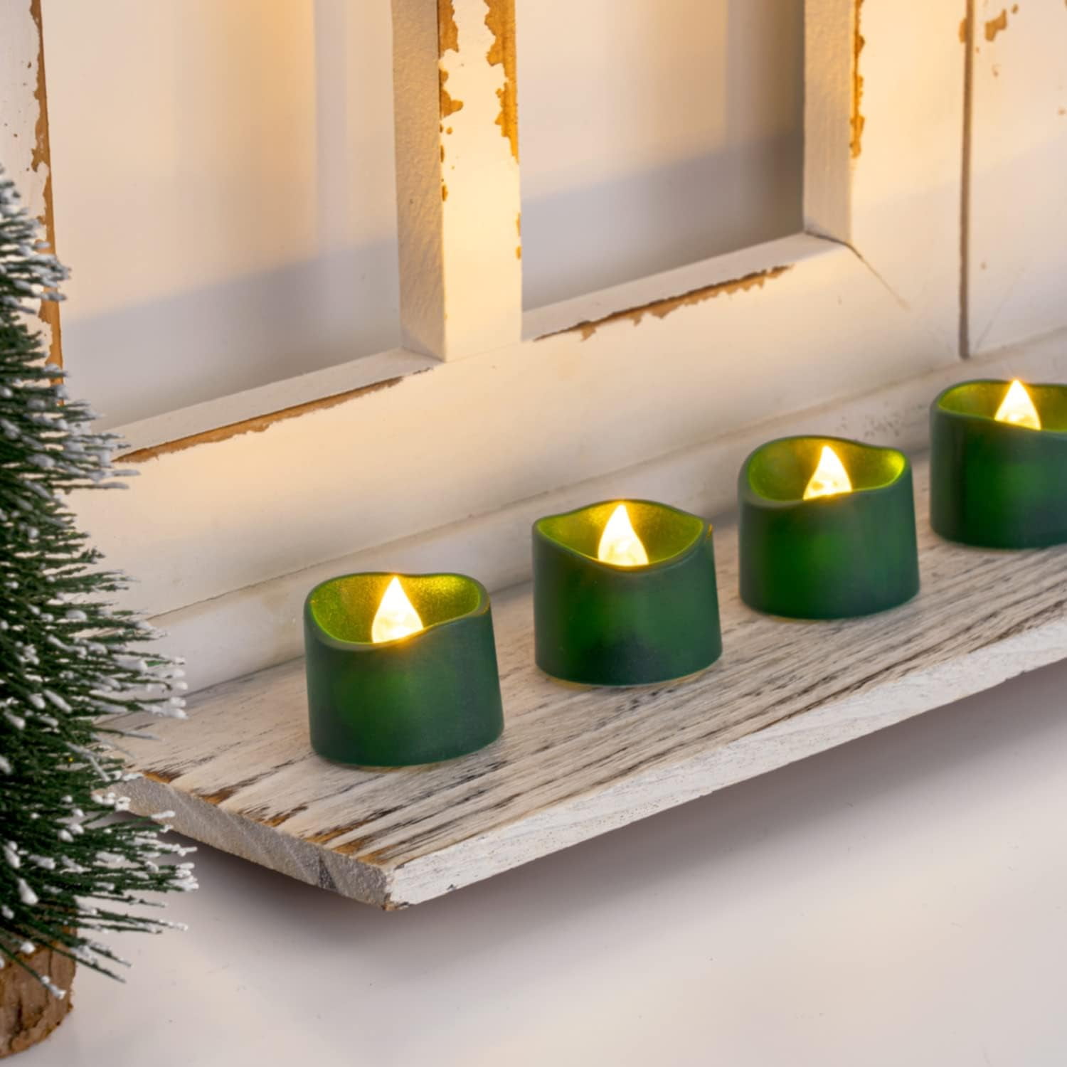 LIDUI-Green Tea Lights Candles Battery Operated, 200+Hour Flameless ...