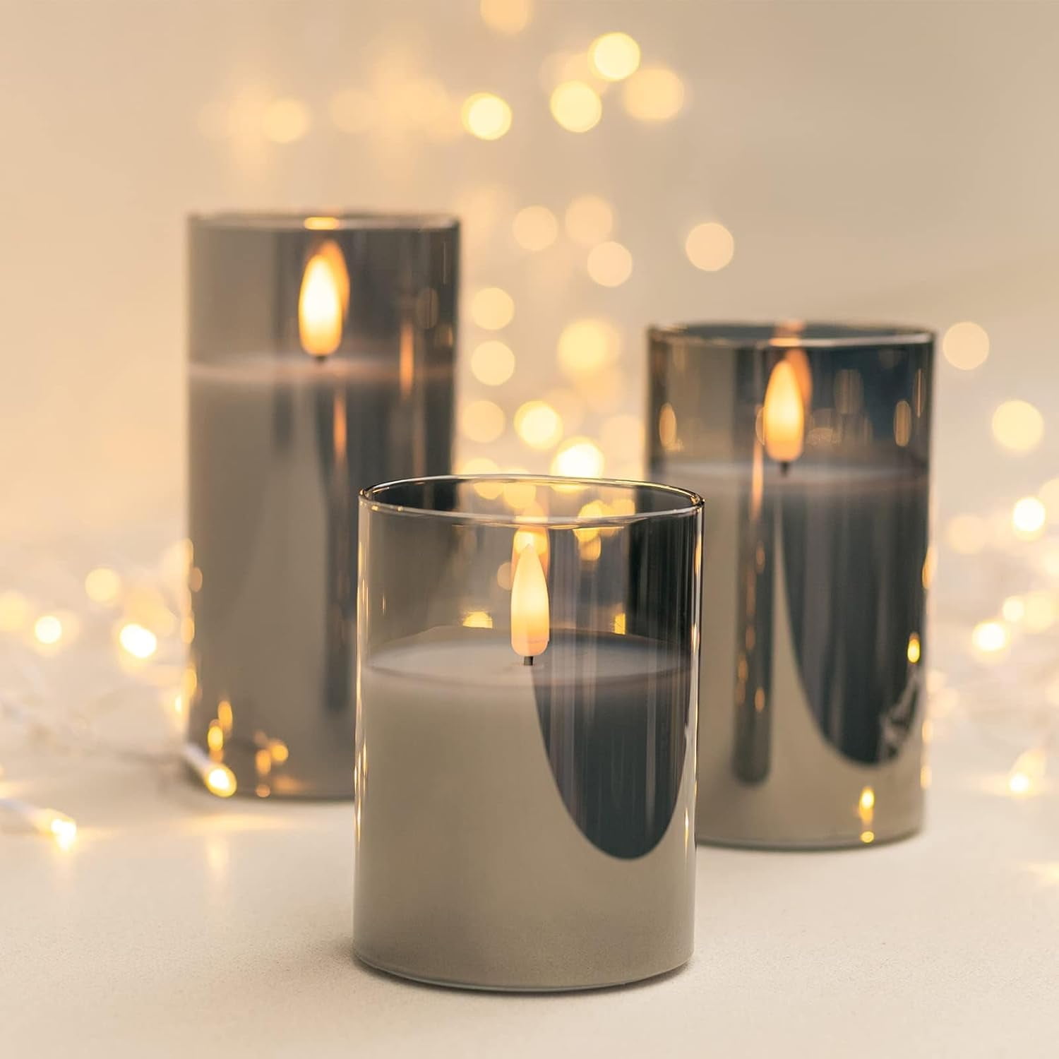 LIDUI-Grey Fake Candles Battery Operated, Flickering Flameless Candles ...