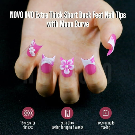 LIDUI-Halloween Extra Thick Short Duck Feet Nail Tips with Moon Curve ...