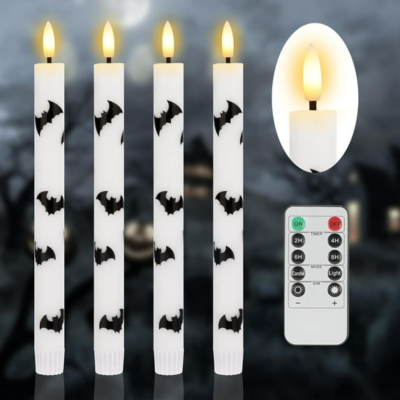 LIDUI-Halloween Flameless Taper Candles with Remote and Timer, 4 Pack ...