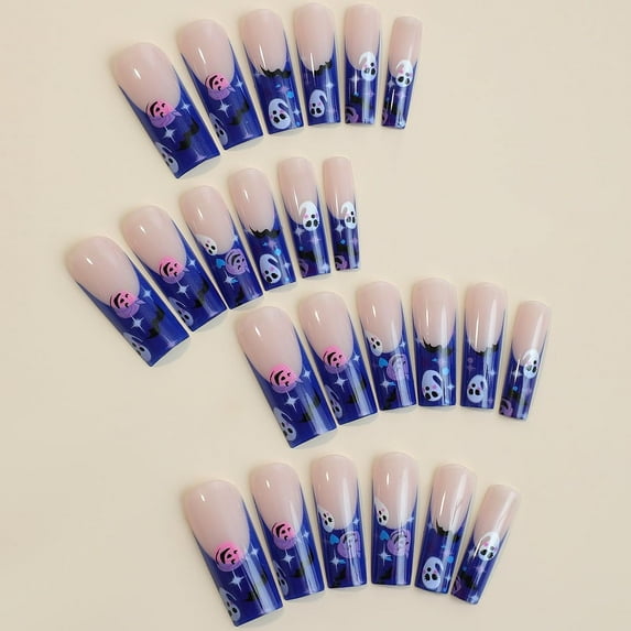 LIDUI-Halloween Press on Nails Long Coffin Fake Nails Cute Pumpkin ...