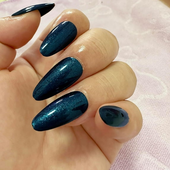 LIDUI-Handmade Glitter Blue Press on Nails Gel Nails Series With Uv ...