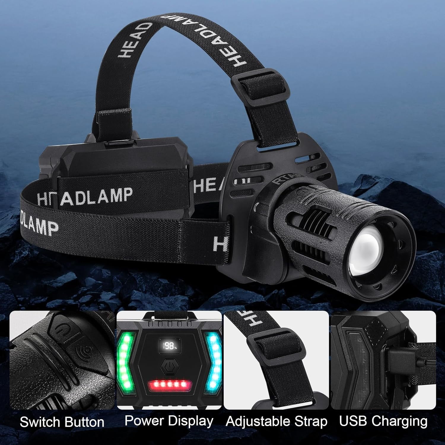 LIDUI-Headlamps USB Rechargeable LED Head Lamp, Multi-Color Lights ...