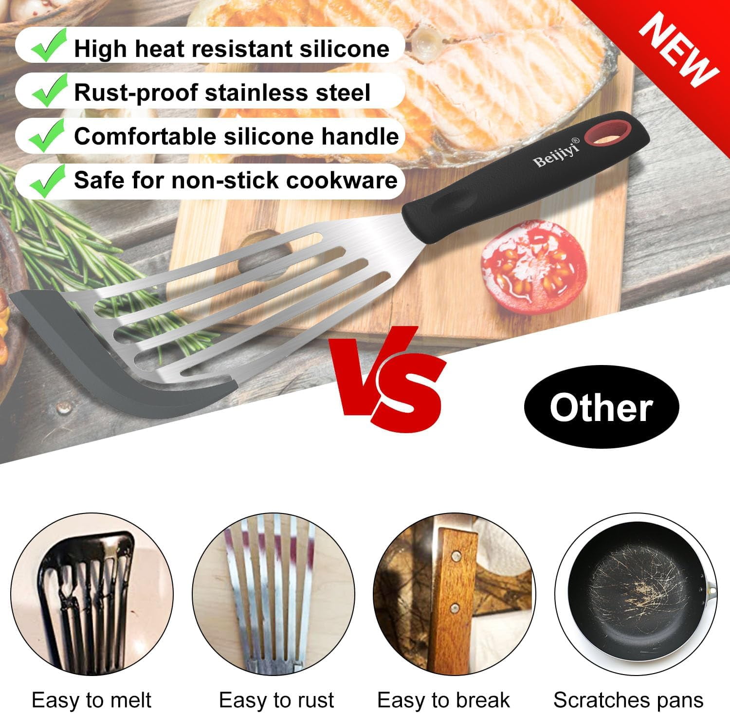 LIDUI-Heat Resistant Silicone Fish Spatulas, 2-Piece Slotted Fish ...