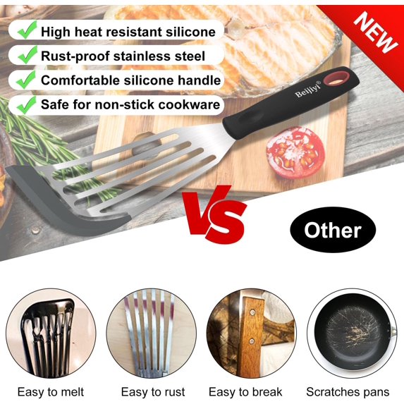 LIDUI-Heat Resistant Silicone Fish Spatulas, 2-Piece Slotted Fish ...