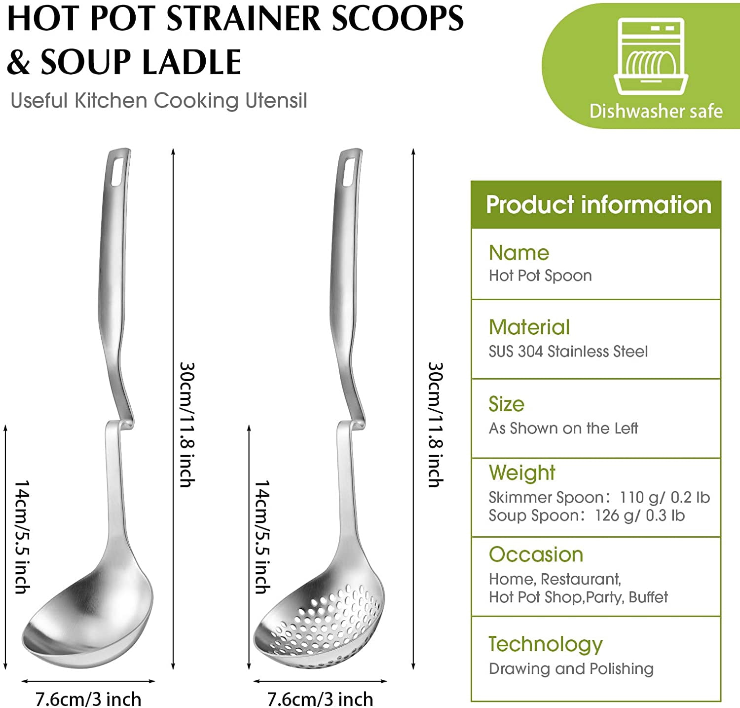 LIDUI-Hot Pot Slotted Ladle Set Stainless Steel Soup Ladle Strainer ...