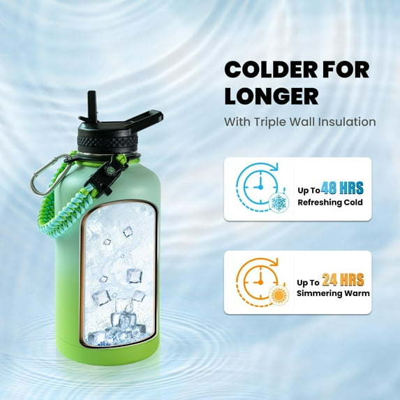 LIDUI-Insulated Water Bottle 64 oz, Triple Wall Vacuum Stainless Steel ...