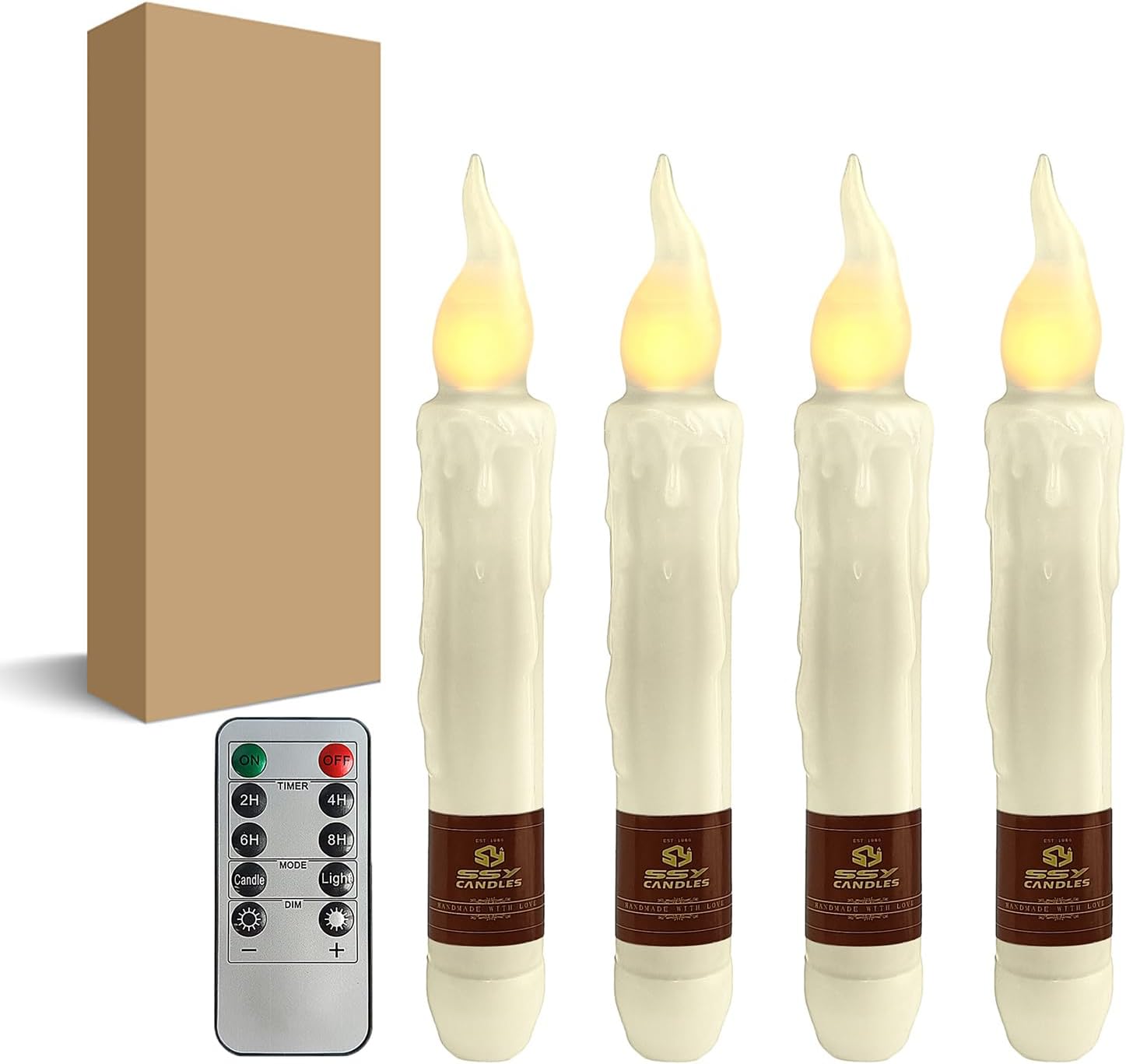 LIDUI-Ivory White Flameless Short Taper Candles, Real Wax Hand Dipped ...