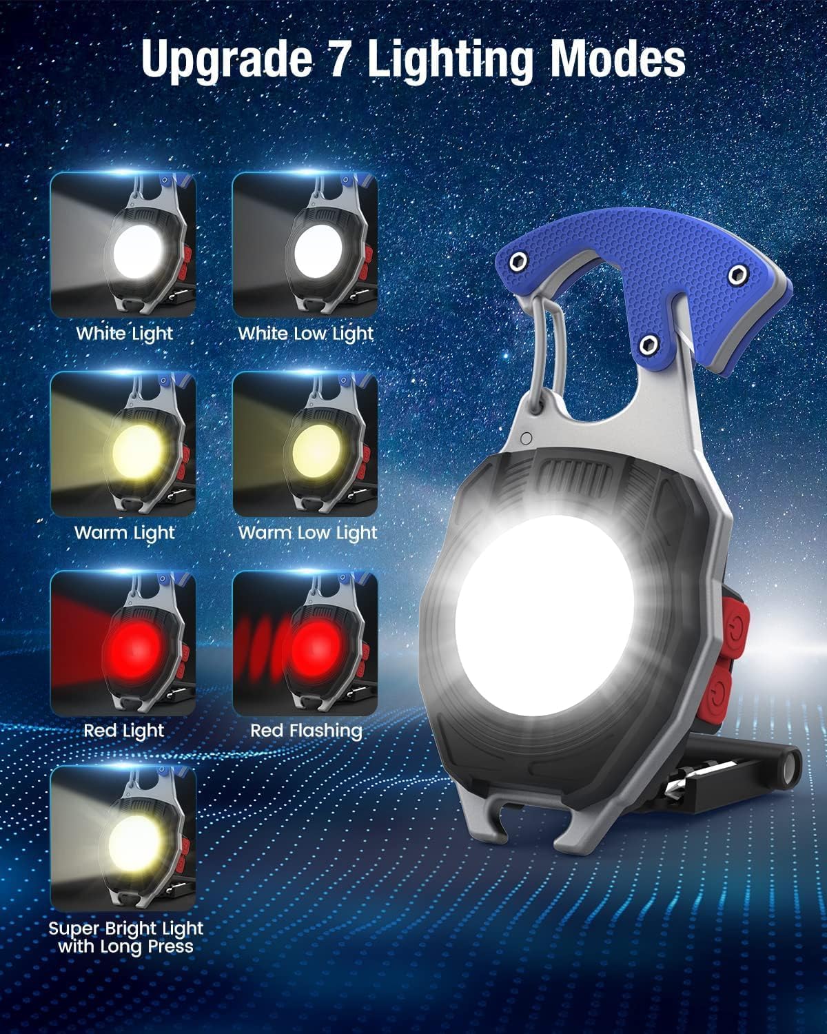 LIDUI-Keychain Work Light, 7 Modes Mini Rechargeable Torch, IPX5, 800 ...
