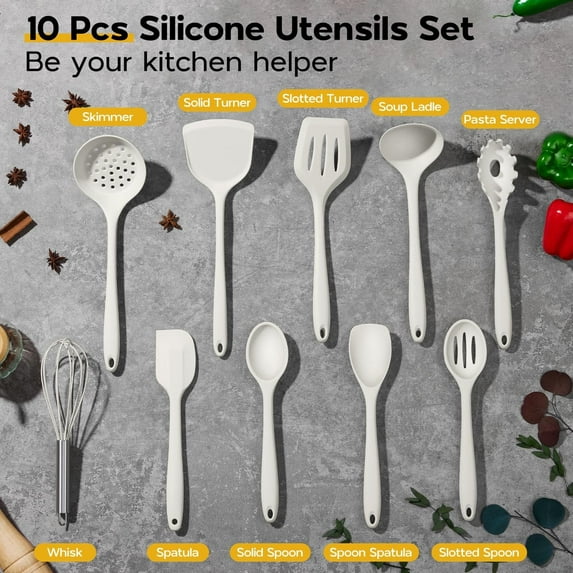 LIDUI-Kitchen Cooking Utensils Set of 10, Silicone Utensils Set for ...
